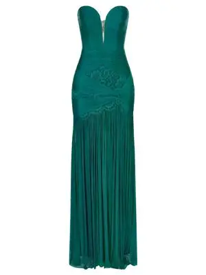 IMROSKA Emerald Forest Strapless Lace Maxi Dress - Green