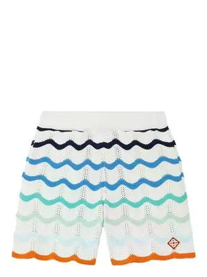 Casablanca Gradient Wave Crochet Knit Shorts - White