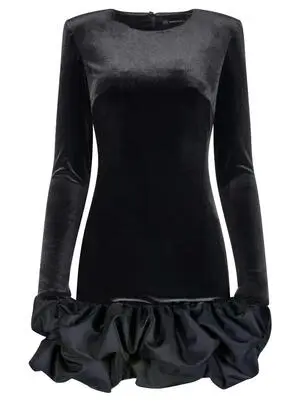 IMROSKA Velvet Ruffled Mini Dress - Black