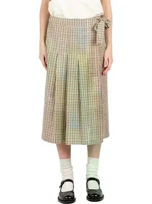 SOCIETE ANONYME Plaid Pleated Kilt Midi Skirt - Neutrals