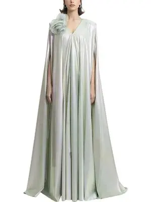 GEMY MAALOUF V-neckline Draped Flower Maxi Kaftan - Green
