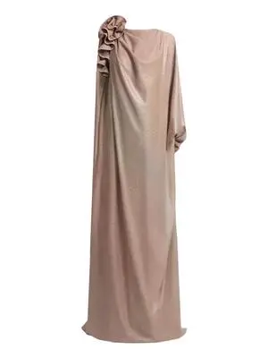 GEMY MAALOUF Draped Floral Embellishment Maxi Kaftan - Brown