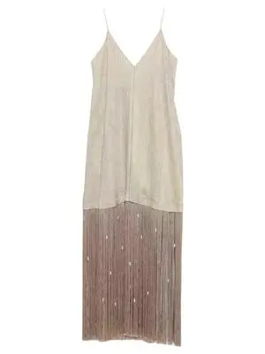 ALYSI Striped Fringed Maxi Dress - Neutrals