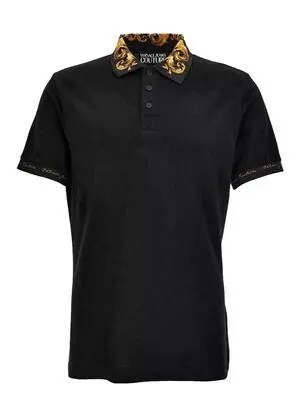 Versace Baroque-trim Polo Shirt - Black