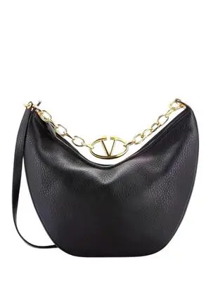 Valentino Garavani Vlogo Moon Leather Medium Hobo Bag - Black