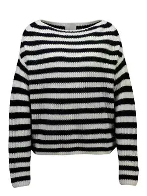 ALLUDE Striped Knit Sweater - Black