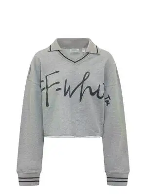 Off-White Cropped Script Sweatshirt - Grey