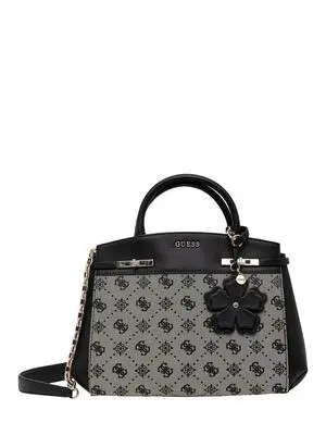 Guess Monogram Tote Bag With Flower Charm - Black