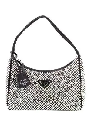 Prada Re-edition 2000 Crystal Embellished Mini Hobo Bag - Black
