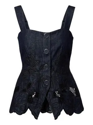 Veronica Beard Mirielle Cotton Chambray Top - Blue