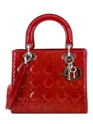 Dior Lady Medium Satchel Cannage Quilt Patent - Red