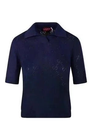 Gucci Gg Pointelle Polo Top - Blue