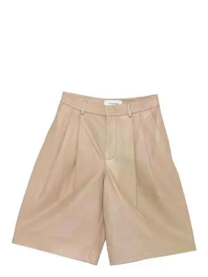 YVES SALOMON Pleated Leather Shorts - Neutrals