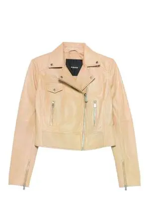 Pinko Zip-up Leather Jacket - Neutrals