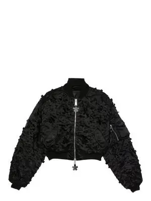 Cecilie Bahnsen Floral Appliqué Cropped Bomber Jacket - Black