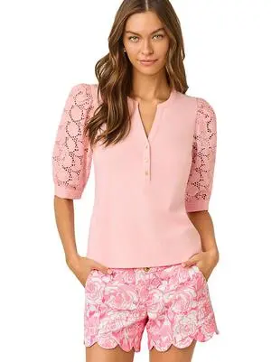 LILLY PULITZER Ronson Eyelet Knit Top - Pink Muse