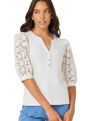 LILLY PULITZER Ronson Eyelet Knit Top - Resort White