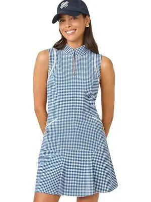 LILLY PULITZER Upf 50+ Luxletic Kathy Flounce Dress - Starlight Navy Mini Performance Gingham