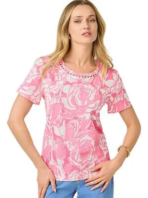 LILLY PULITZER Knit Top With Pearl Trim - Confetti Pink Rosanna