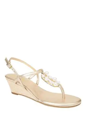 LILLY PULITZER Embellished Wedge Sandals - Gold Metallic