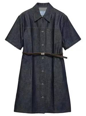 Prada Belted Denim Mini Dress - Blue