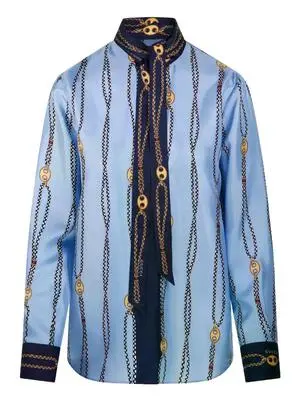 Gucci Printed Silk Twill Shirt - Blue