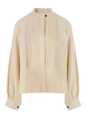 JIL SANDER Pleated Mandarin-collar Shirt - Neutrals