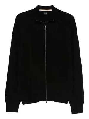 BOSS Zip-up Wool Cardigan - Black