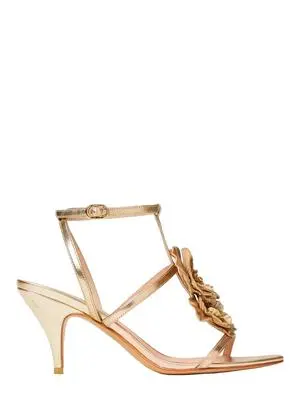 TWINSET Flower Appliqué Strappy Sandals - Gold