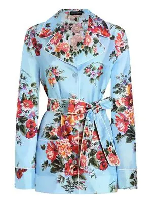 Dolce & Gabbana Flower Bouquet-print Silk Vanity Shirt - Blue