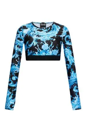 Versace Printed Long-sleeve Crop Top - Blue