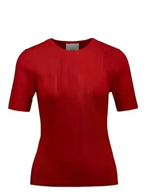 ALLUDE Ribbed Short-sleeve Sweater - Red