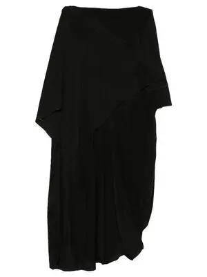 High Asymmetric Layered Midi Dress - Black