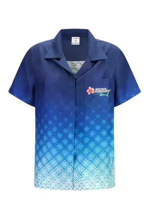 Casablanca Cuban Collar Short Sleeve Shirt - Blue