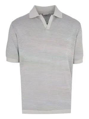 Agnona Knitted Striped Polo Shirt - Blue