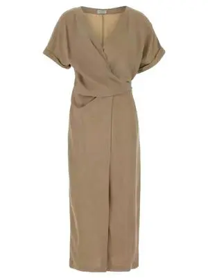 Brunello Cucinelli V-neck Wrap Dress - Neutrals