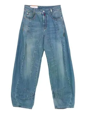 High Contrast-stitching Wide-leg Jeans - Blue