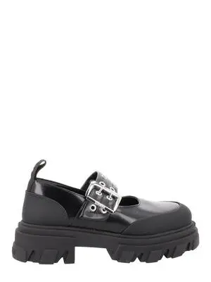 GANNI Ballerina With Logo Buckle - Black