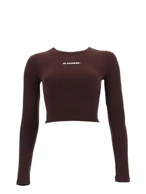 JIL SANDER Cropped Top With Logo - Brown