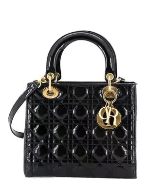 Dior Lady Cannage Quilt Patent Small Satchel - Black