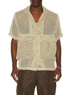 Reese Cooper Crochet Knit Short Sleeve Cargo Shirt - Khaki