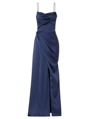 RASARIO Asymmetric Gathered Satin-crepe Gown - Blue