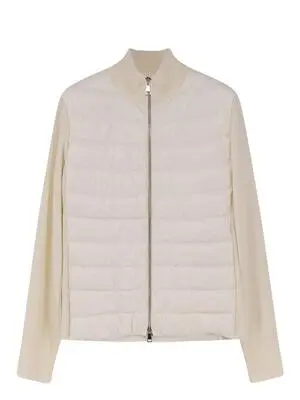 Moncler Cardigan With Down Filled Front Panel And Logo Patch - White