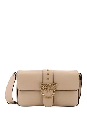 Pinko Love One Classic Leather Crossbody Bag - Beige