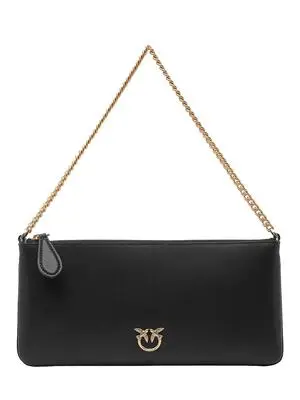 Pinko Horizontal Flat Leather Shoulder Bag - Black