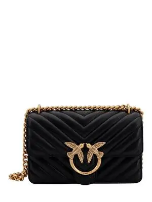 Pinko Love One Mini Quilted Leather Crossbody Bag - Black