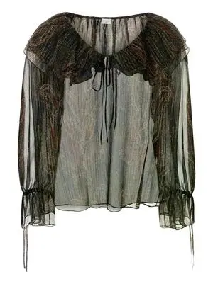 Saint Laurent Ruffled Printed Silk Blouse - Brown