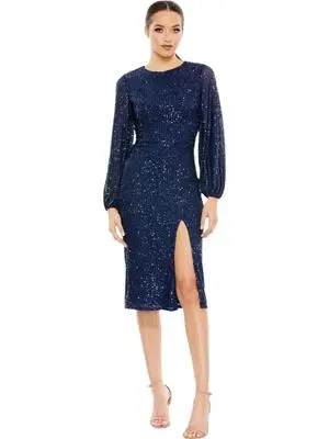 Mac Duggal Sequin Cocktail Dress With Puff Sleeves - Midnight