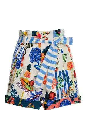 Agua Bendita Addison Floral-print Belted Shorts - Citrus