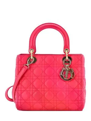 Dior Lady Bag Cannage Quilt Lambskin Medium Satchel - Red